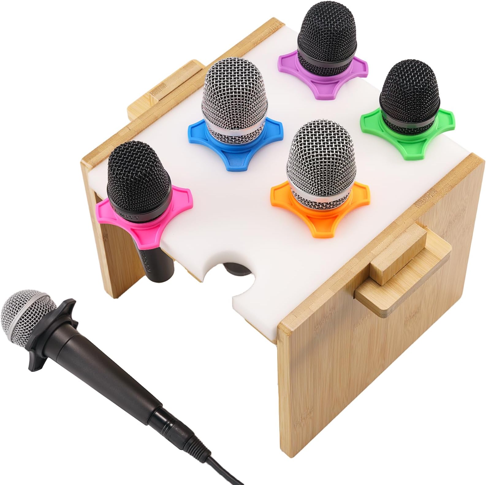 Amazon.com: Multi Microphone Holder Organizer Bamboo Holds Up To 6 Mics ...