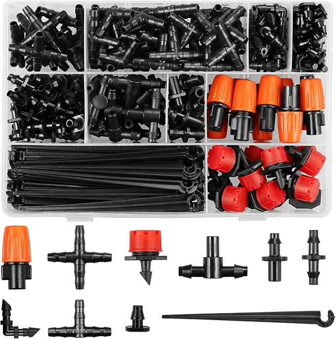 Drip Irrigation Fittings Kit for 1/4" Tubing, 240 Pcs Drip Line ...