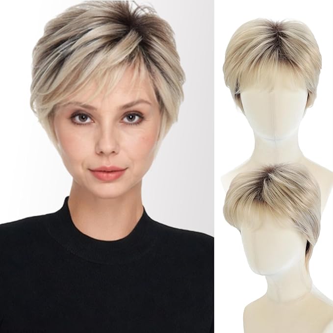 Amazon.com : WIGYY Short Pixie Wig for White Women – Curly Ash Blonde ...