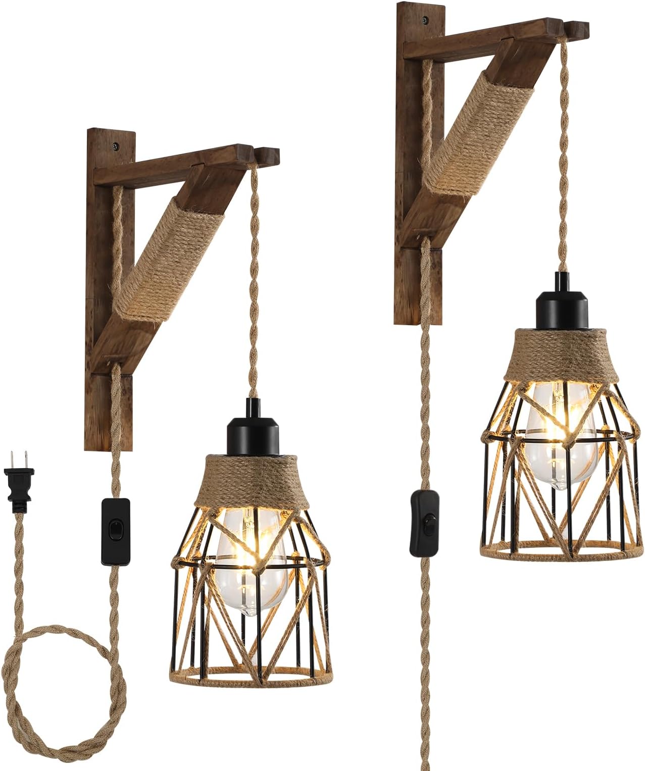 SEEBLEN Plug in Wall Sconces Set of 2,Farmhouse Hanging Lamps That Plug ...