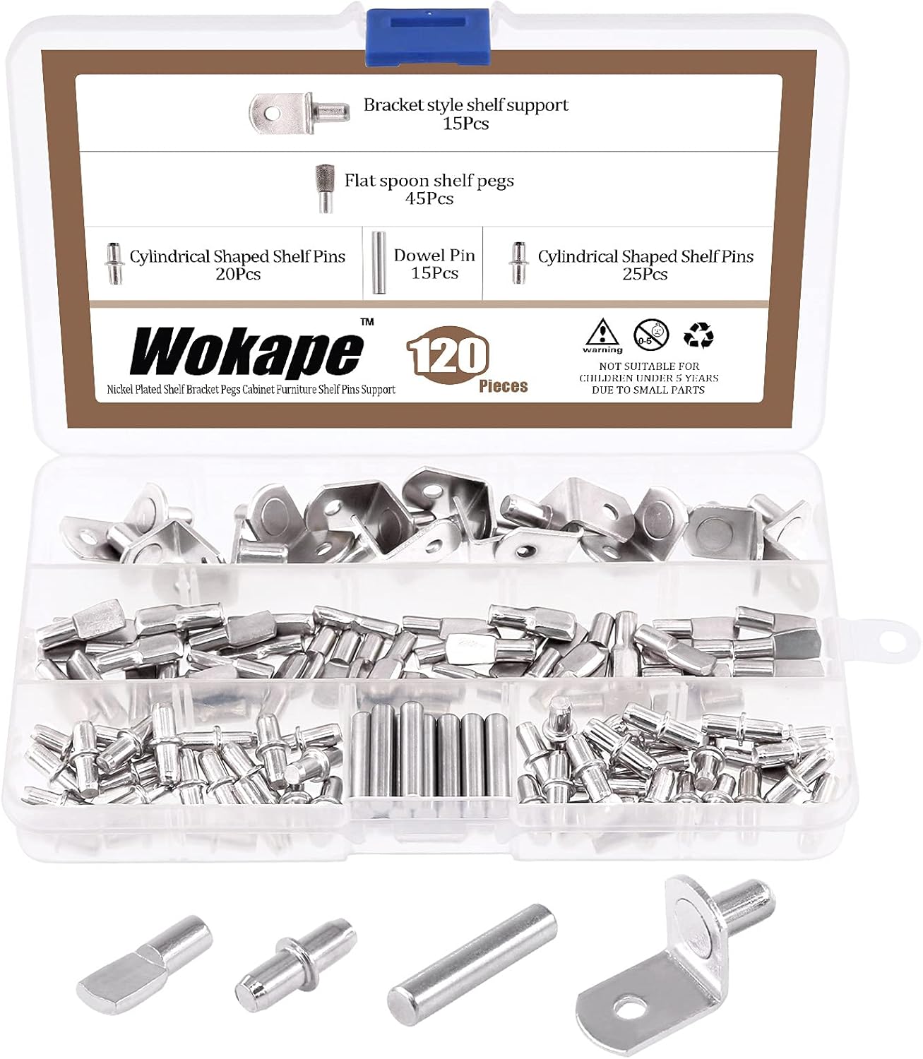 Wokape 4 Styles Shelf Pins Kit, 120Pcs Nickel Plated Shelf Pins Sets ...