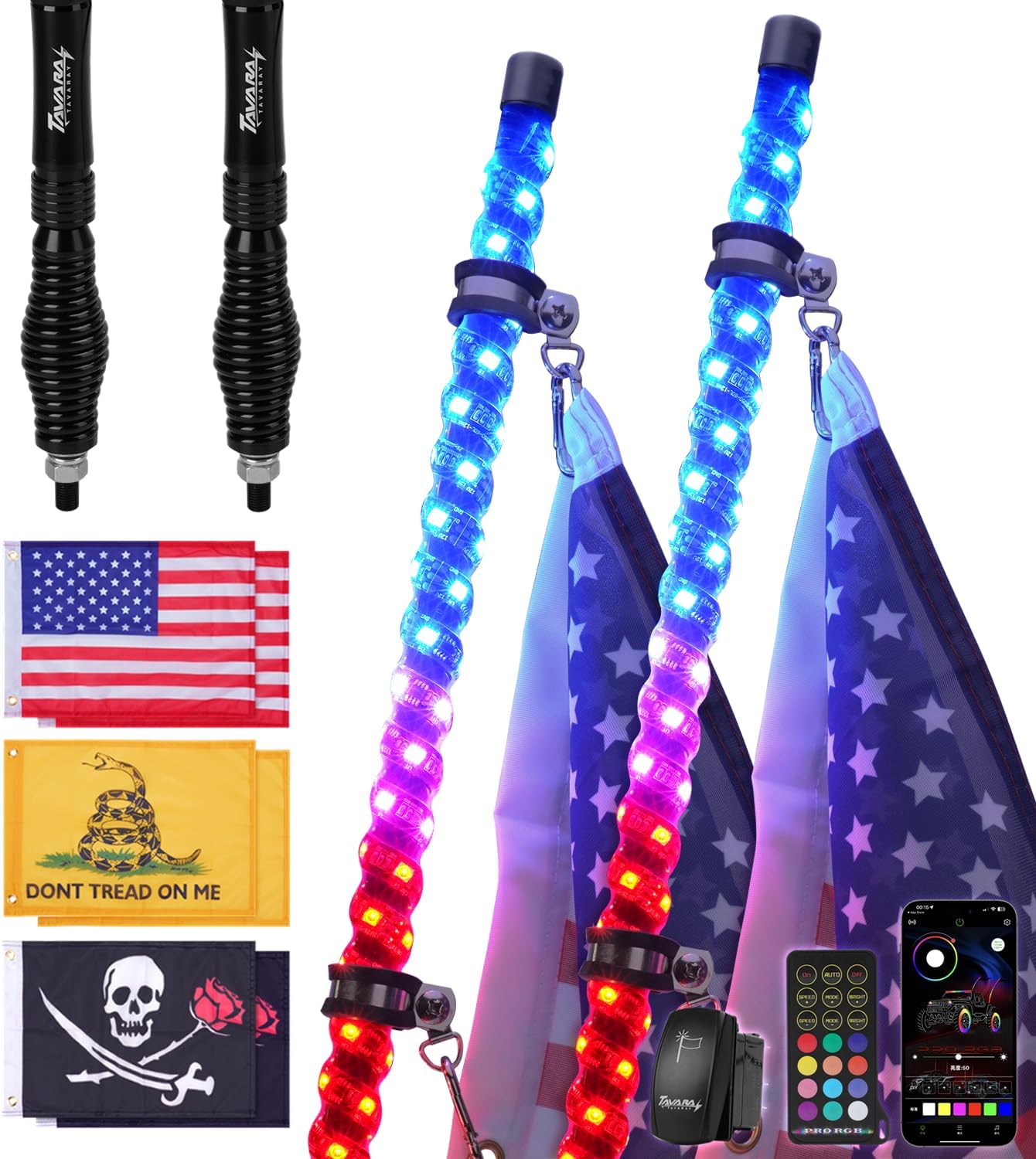 Amazon.com: Tavaray 2PCS 3FT Whip Lights with Spring Base, LED Whip ...