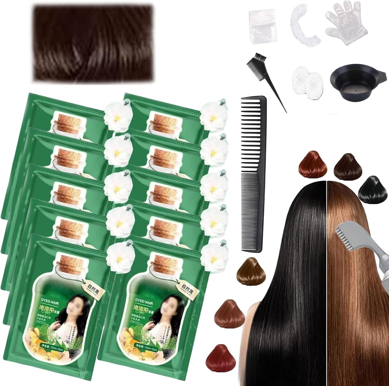 10PCS Plant Extract Bubble Hair Dye Shampoo - Pure Plant Fruit Dye ...