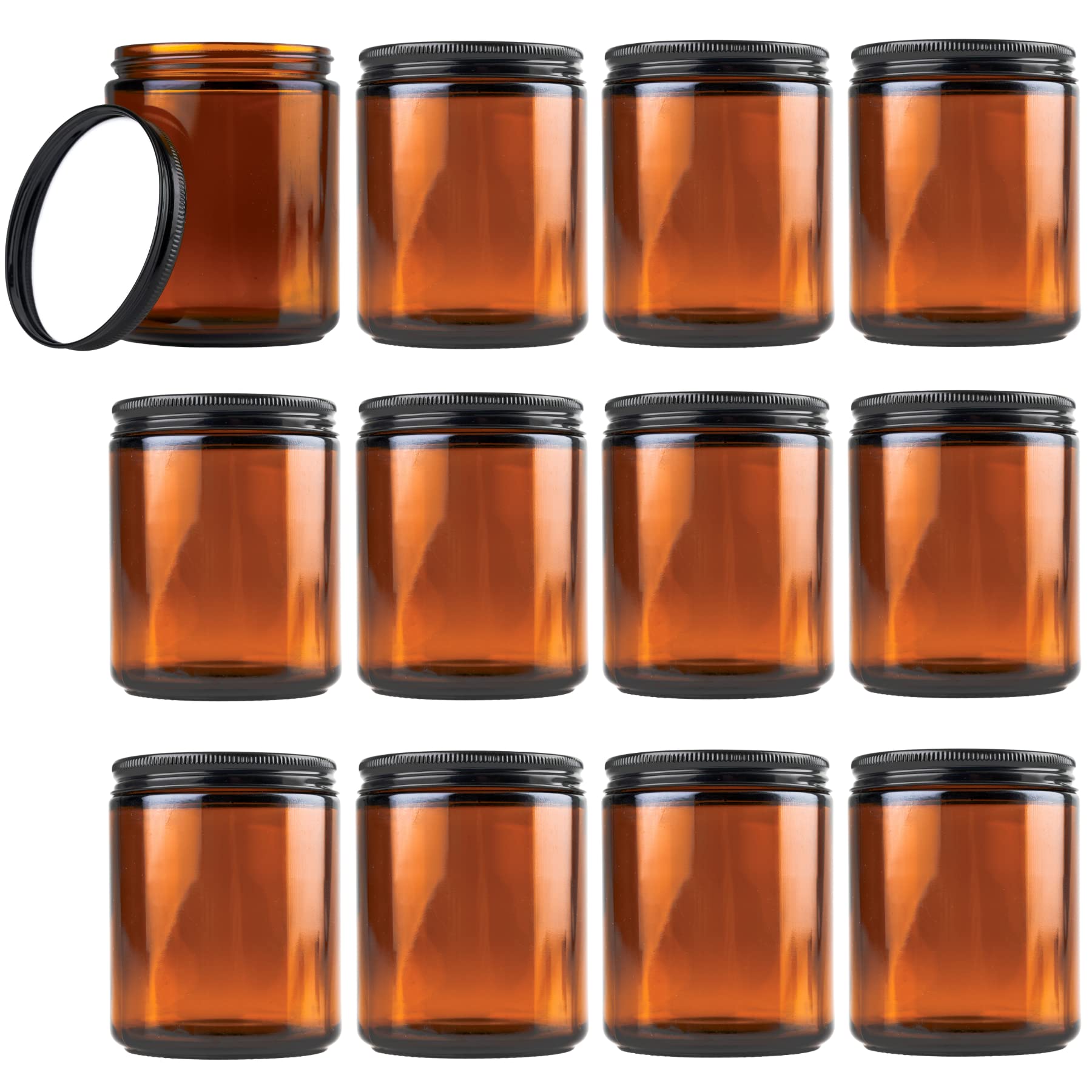 [PackMyProduct] 12 x 270ml Amber Round Glass Jar with Black Coated ...