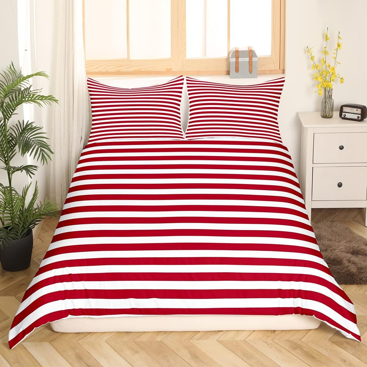 Amazon.com: Erosebridal Girl Stripe Duvet Cover Queen Size Red White ...
