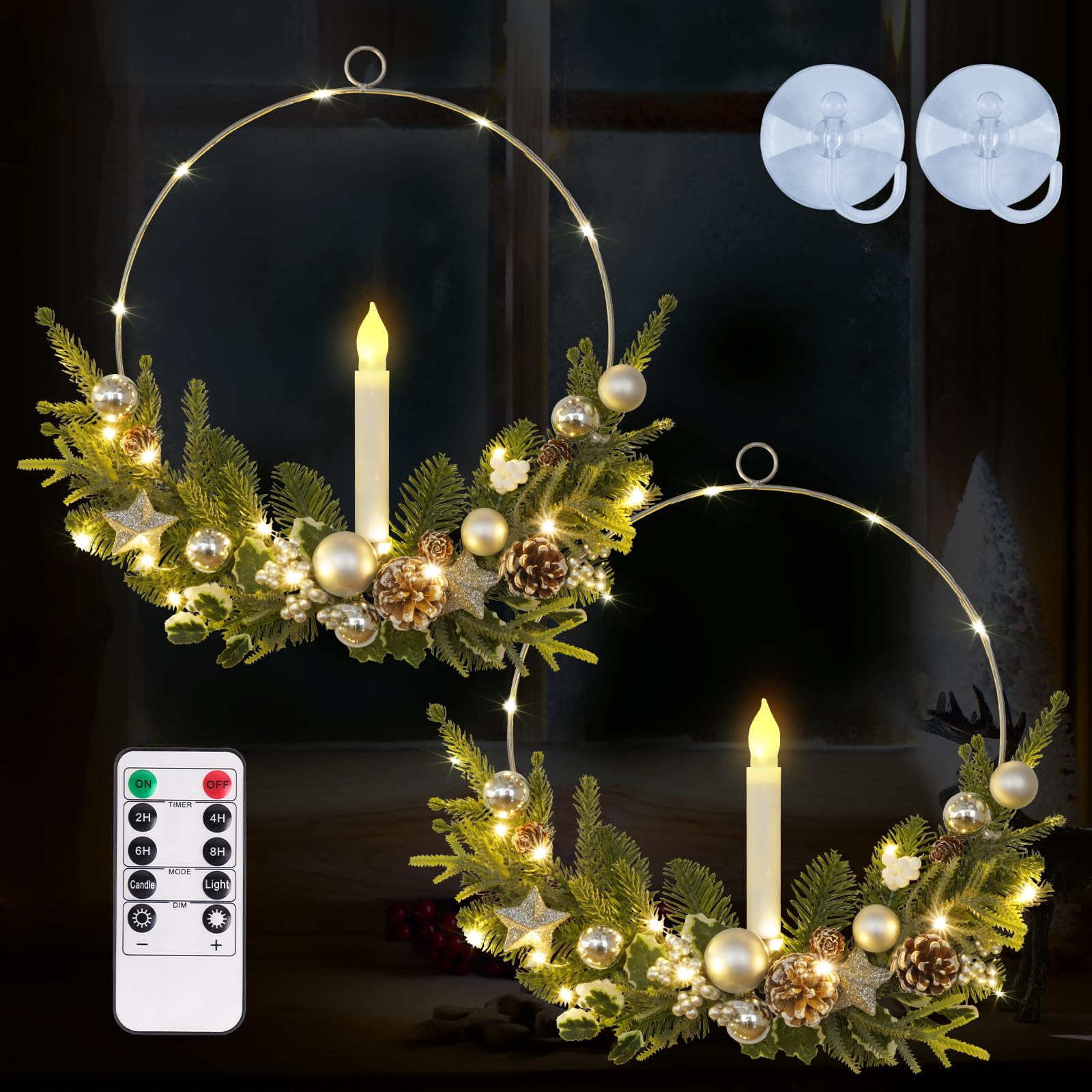 Amazon.com: Dolicer 2 Pcs Christmas Wreaths for Windows, 12In Christmas ...