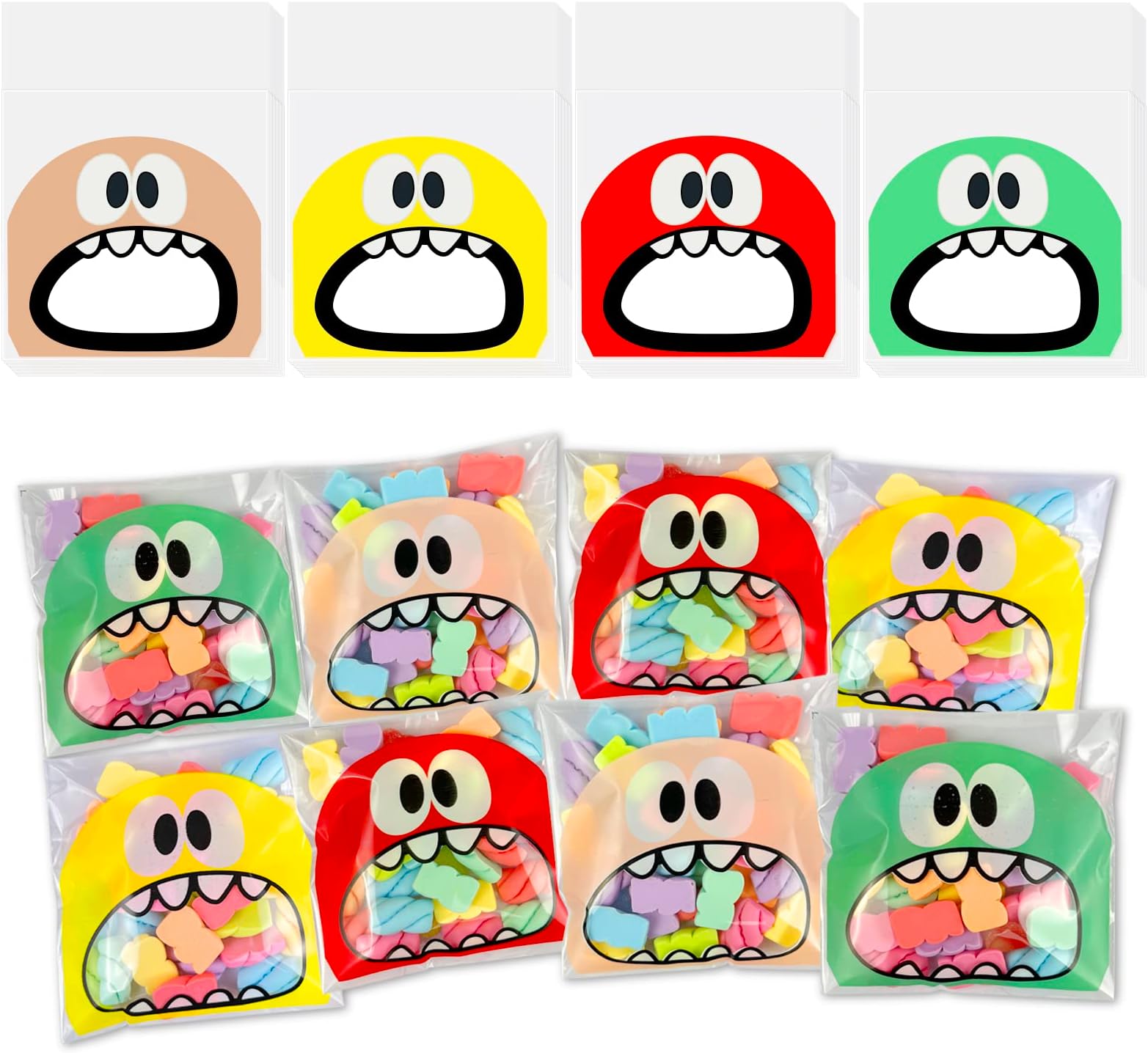 Amazon.com: 200Pcs Self Adhesive Cookie Candy Bags Big Mouth Monster ...