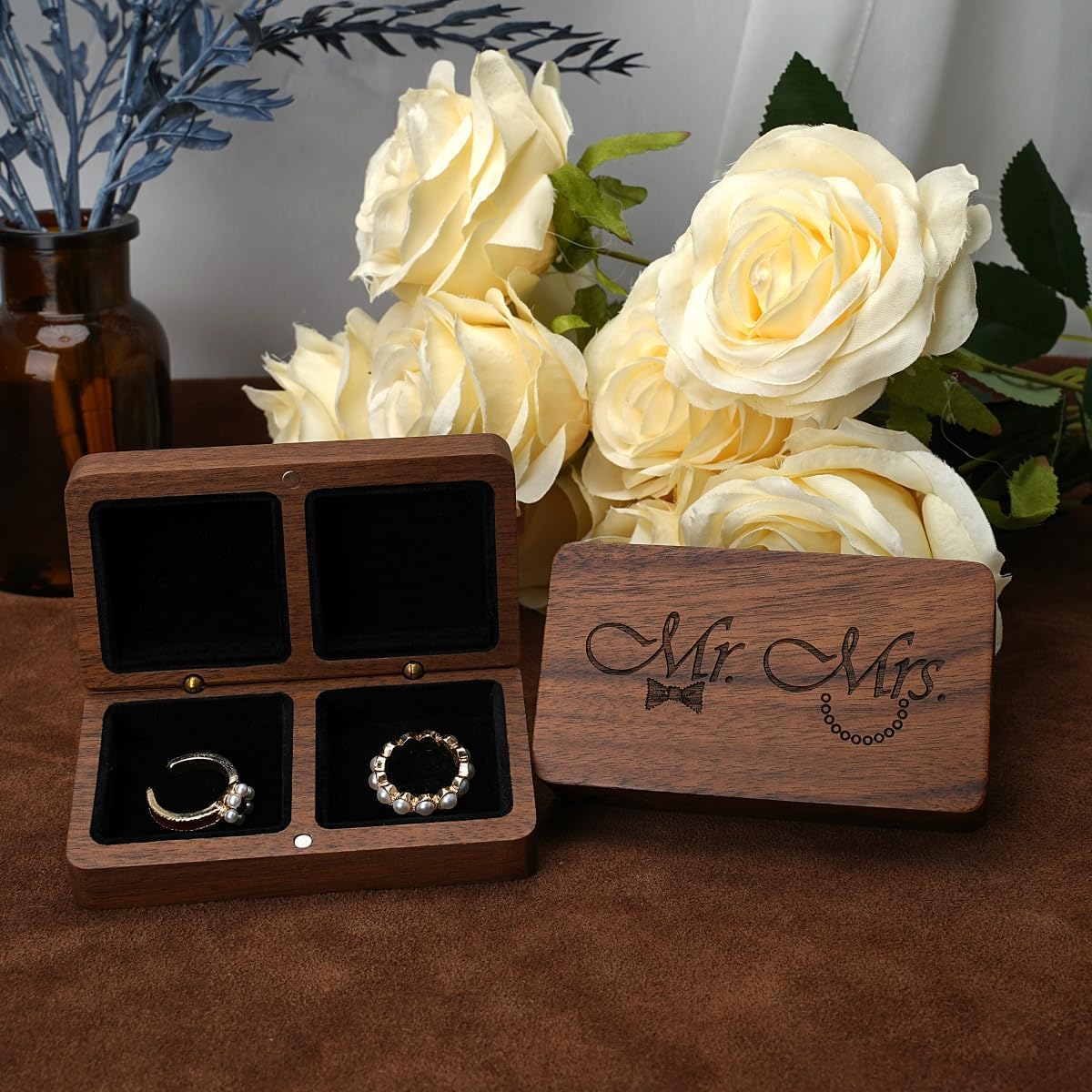 Amazon.com: molchagar Double Ring Box for Wedding Ceremony, Mr Mrs Ring ...