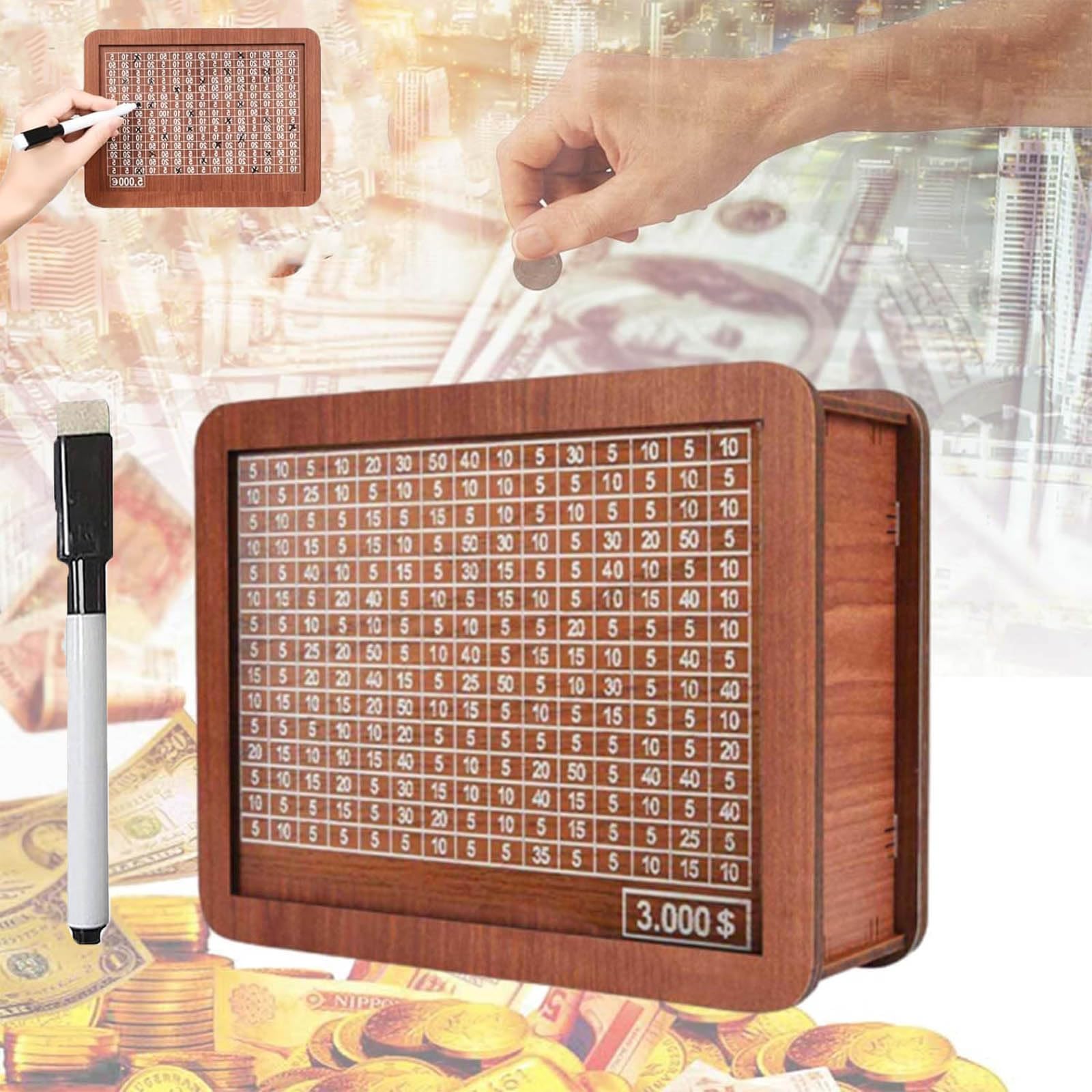 Amazon.com: Cash Vault Wooden Savings Box Wooden Cash Saver Money ...