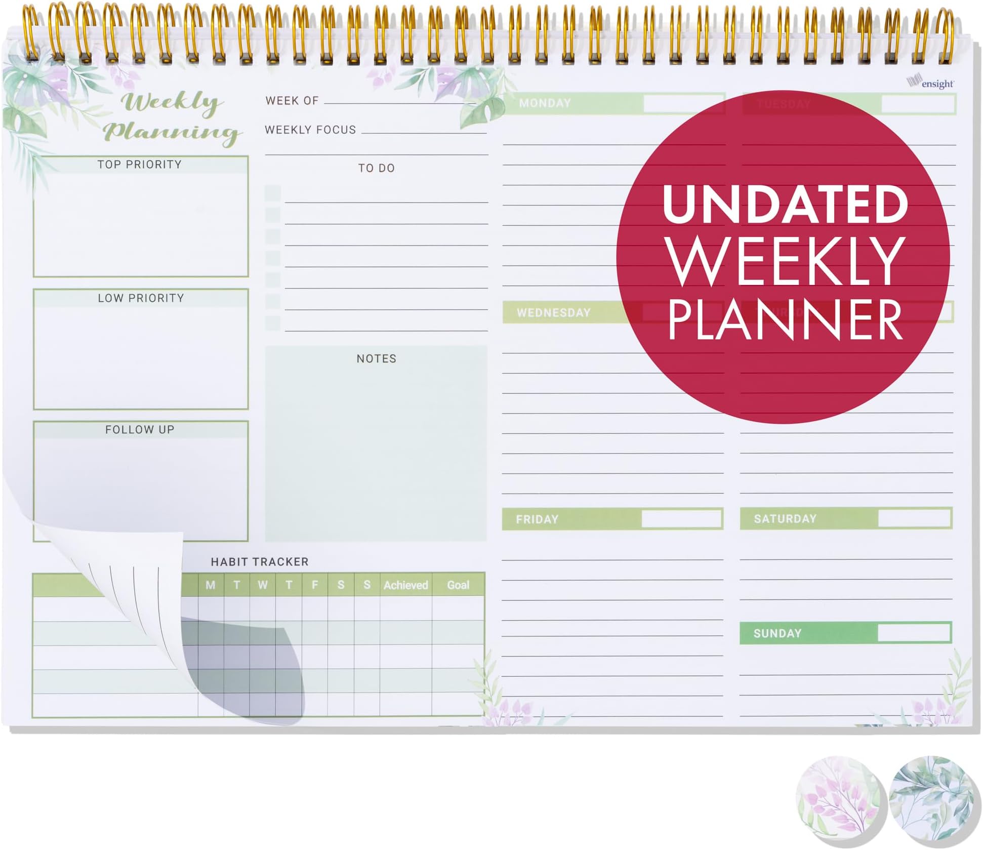 Amazon.com : 4 Pcs 120 Sheets Undated Weekly Calendar Spiral Bound ...