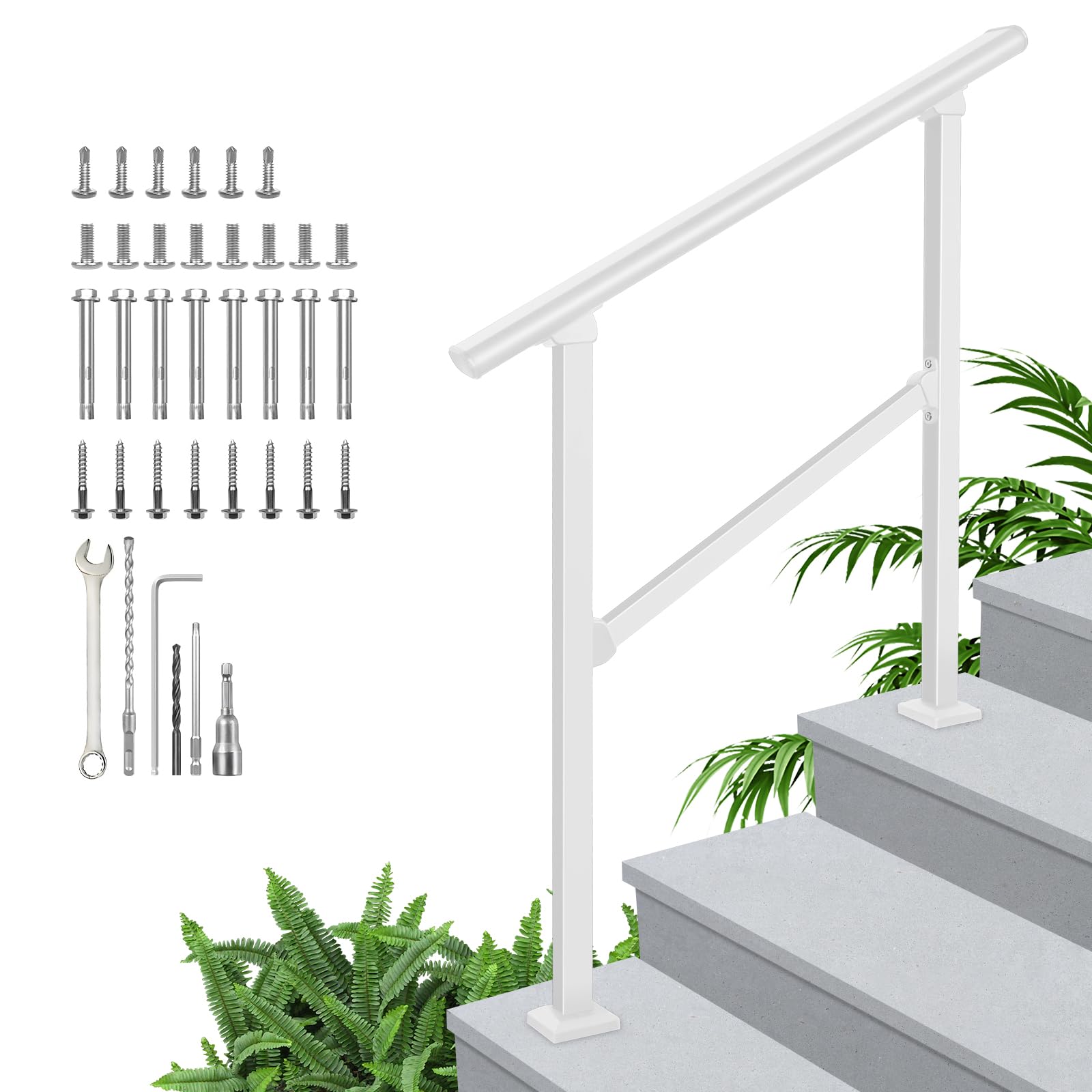 Handrails for Outdoor Steps,Outdoor Stair Railing Kit - 3 Step Handrail ...