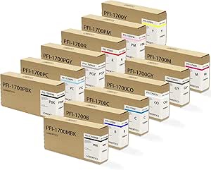 Amazon.com: PFI-1700 Full Color 700ml Pigment Ink Tank (12-Pack, MBK BK C M Y R GY B PGY PC PM ...