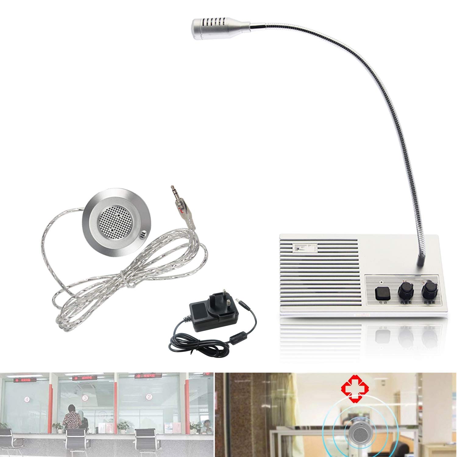 Window Intercom Speaker System Glass Microphone Counter Two Way ...