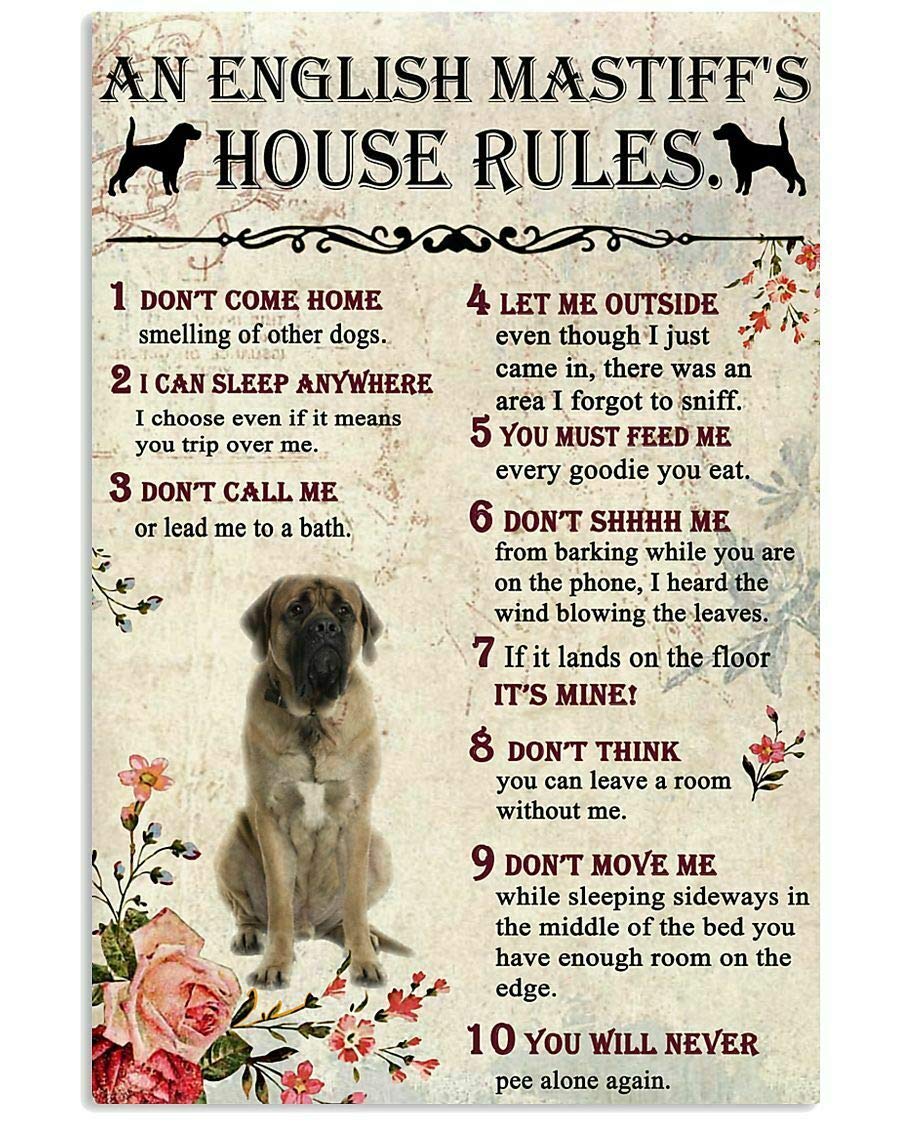 Amazon.com: Retro Metal Tin Sign an English Mastiff'S House Rule Floral ...