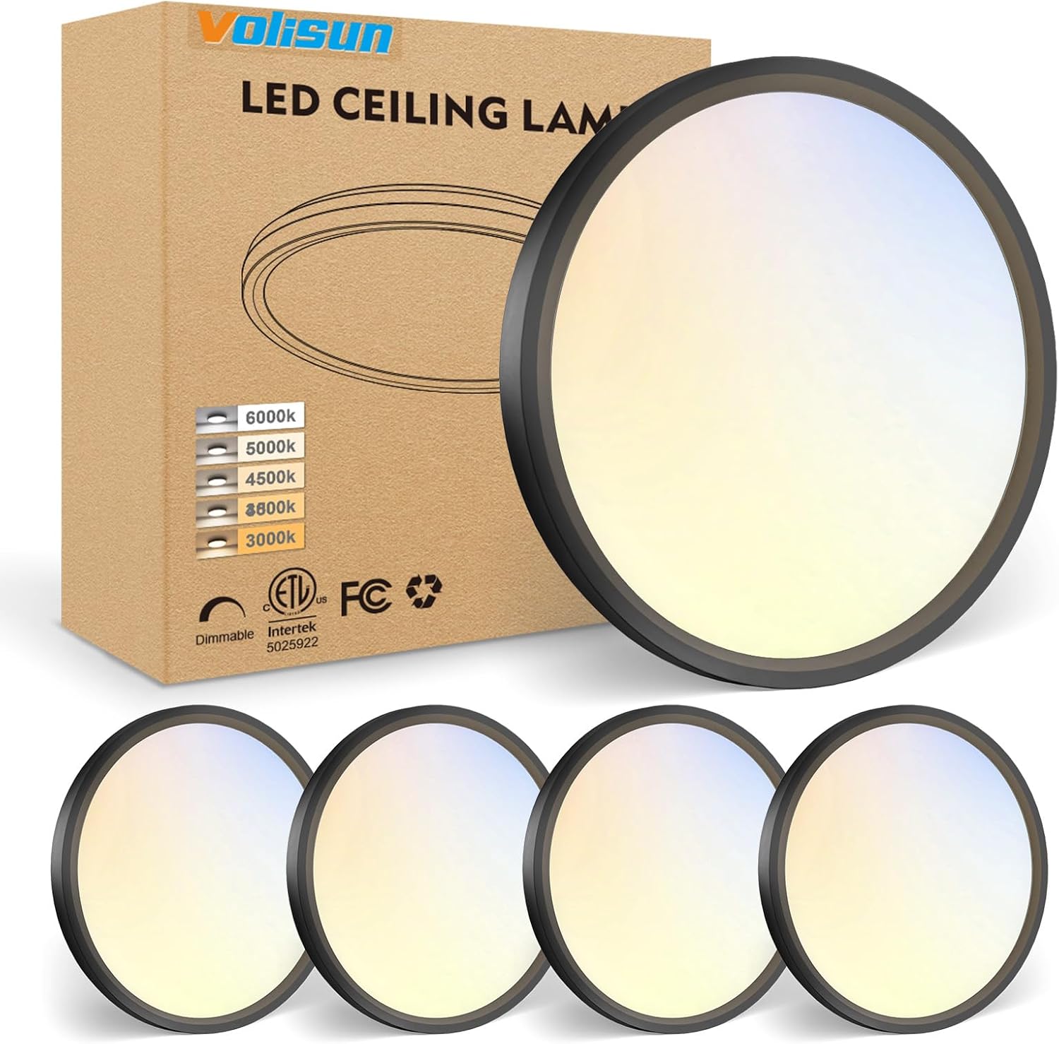 VOLISUN 4Pack 5CCT LED Flush Mount Ceiling Light, 7 inch Dimmable Ultra ...