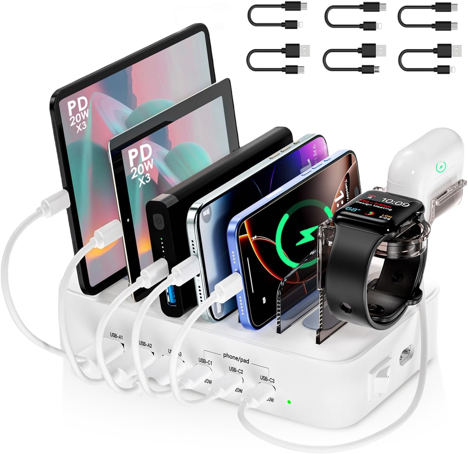 Amazon.com: 220W USB Charging Station for Multiple Devices, 6-Port USB ...