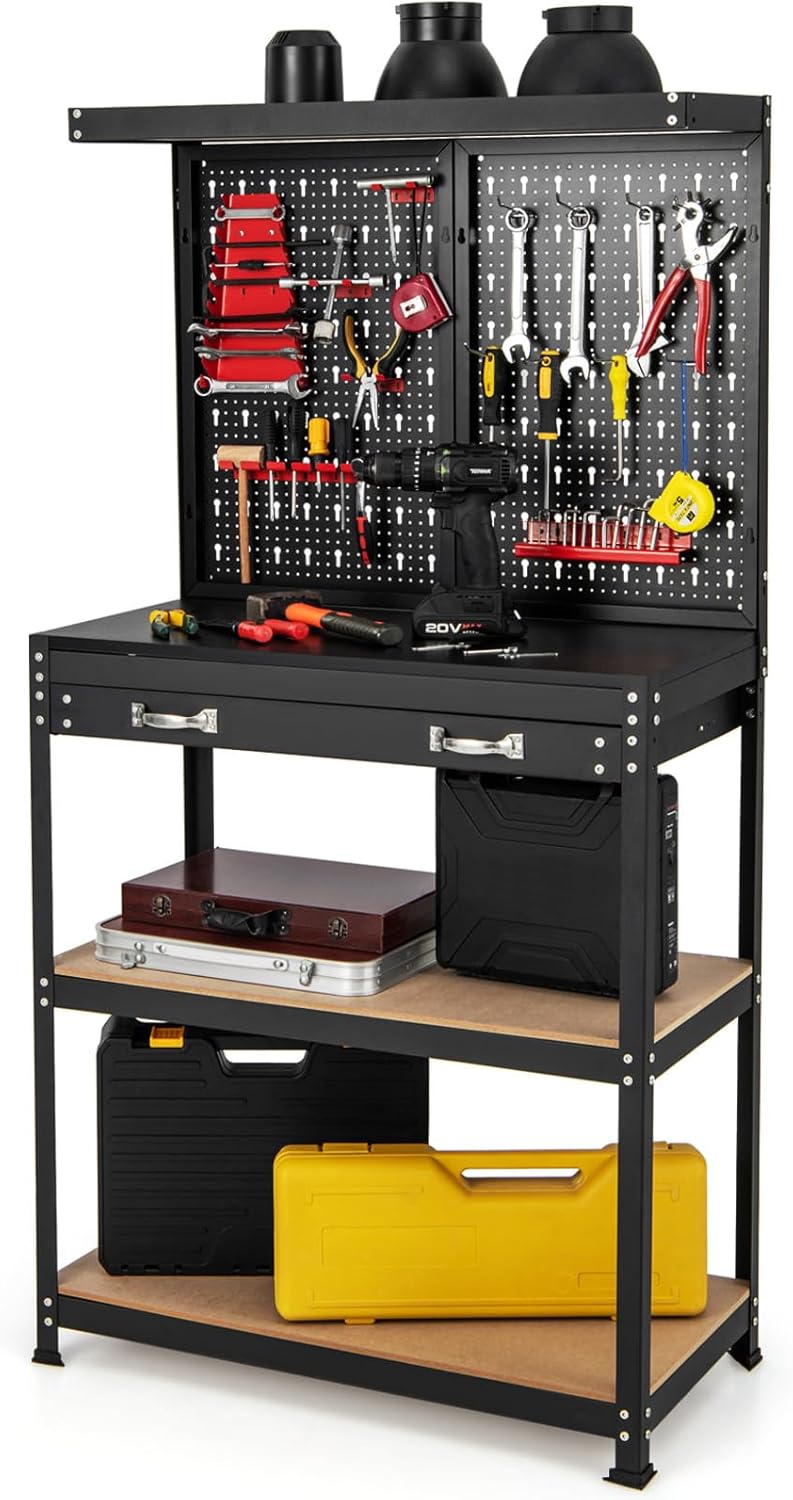 S AFSTAR Garage Workbench with Drawers, 32 x 16 Inches Tool Storage ...