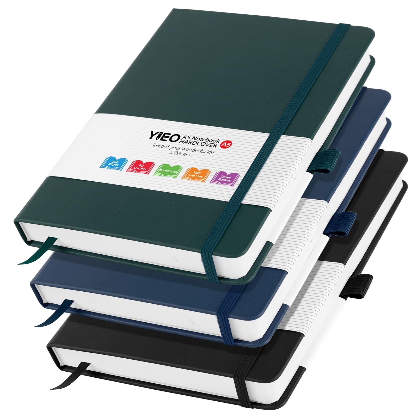 YIEO A5 Notebook, 3 Pack Notebook A5 200 Lined Pages 80GSM Journal ...