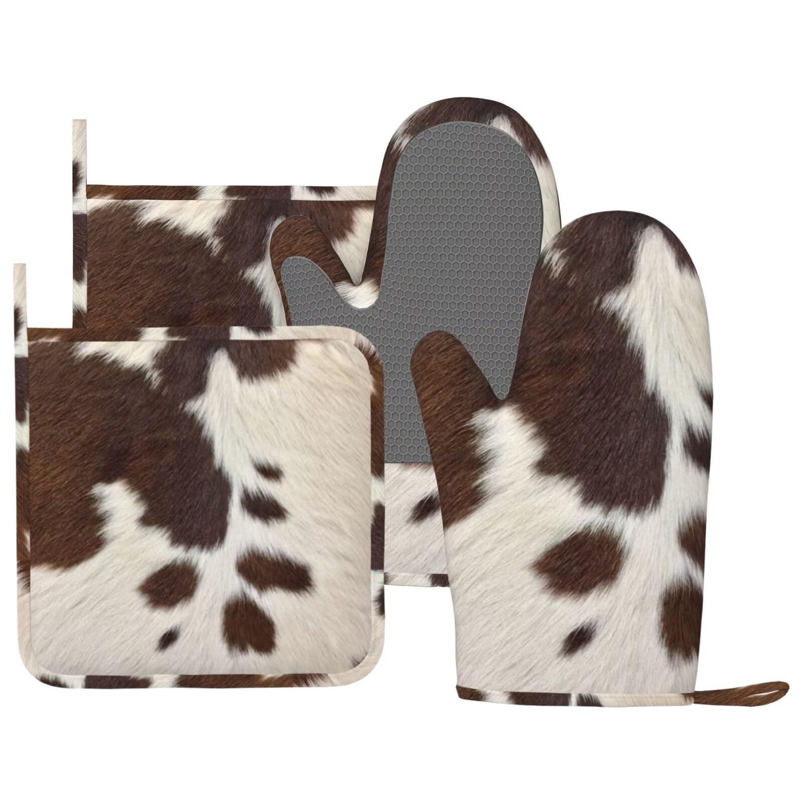 Amazon.com: CEVIOLINRE Cow Print Oven Mitts and Pot Holders Set ...