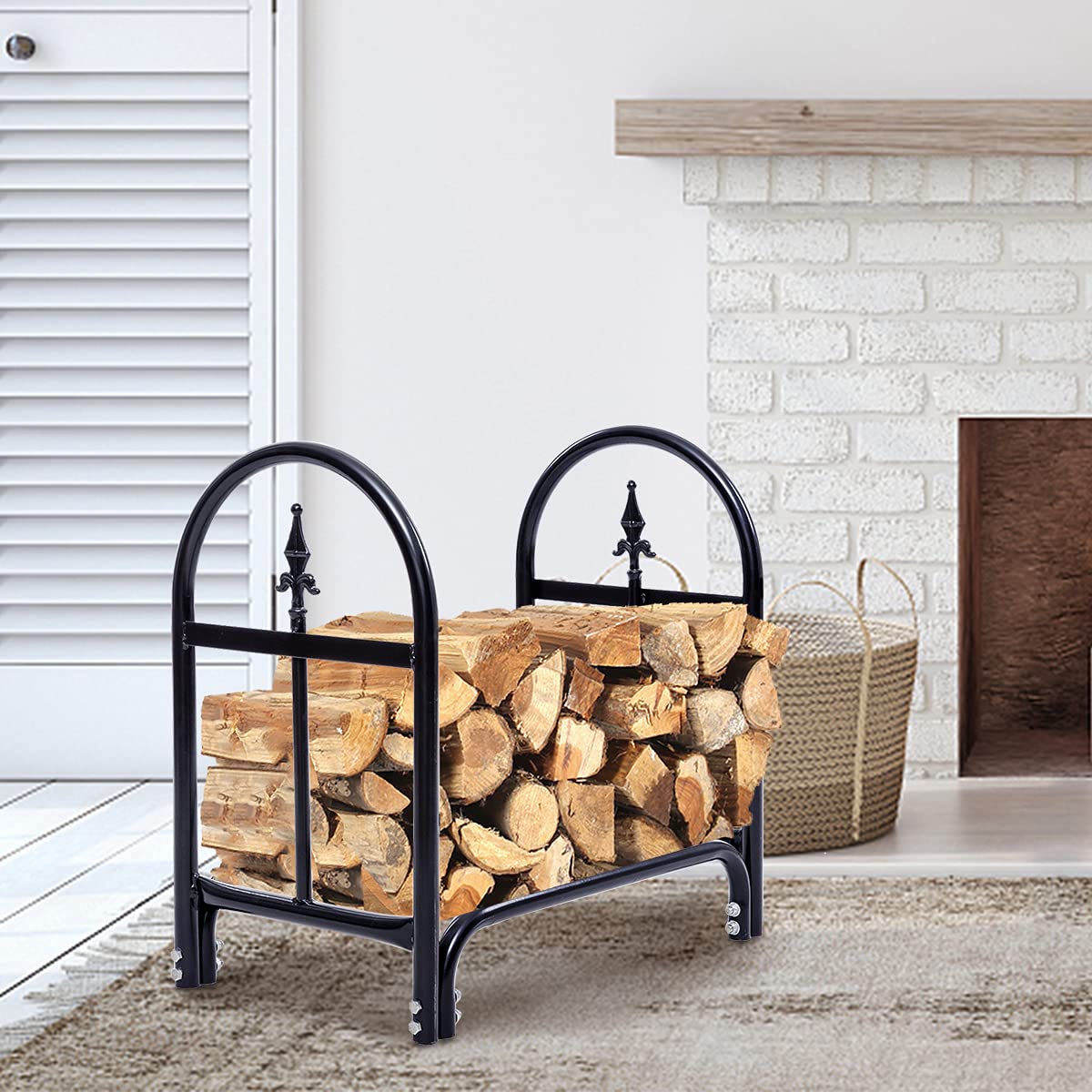Indoor Fireplace Log Organizer Metal Firewood Storage Rack Christmas ...