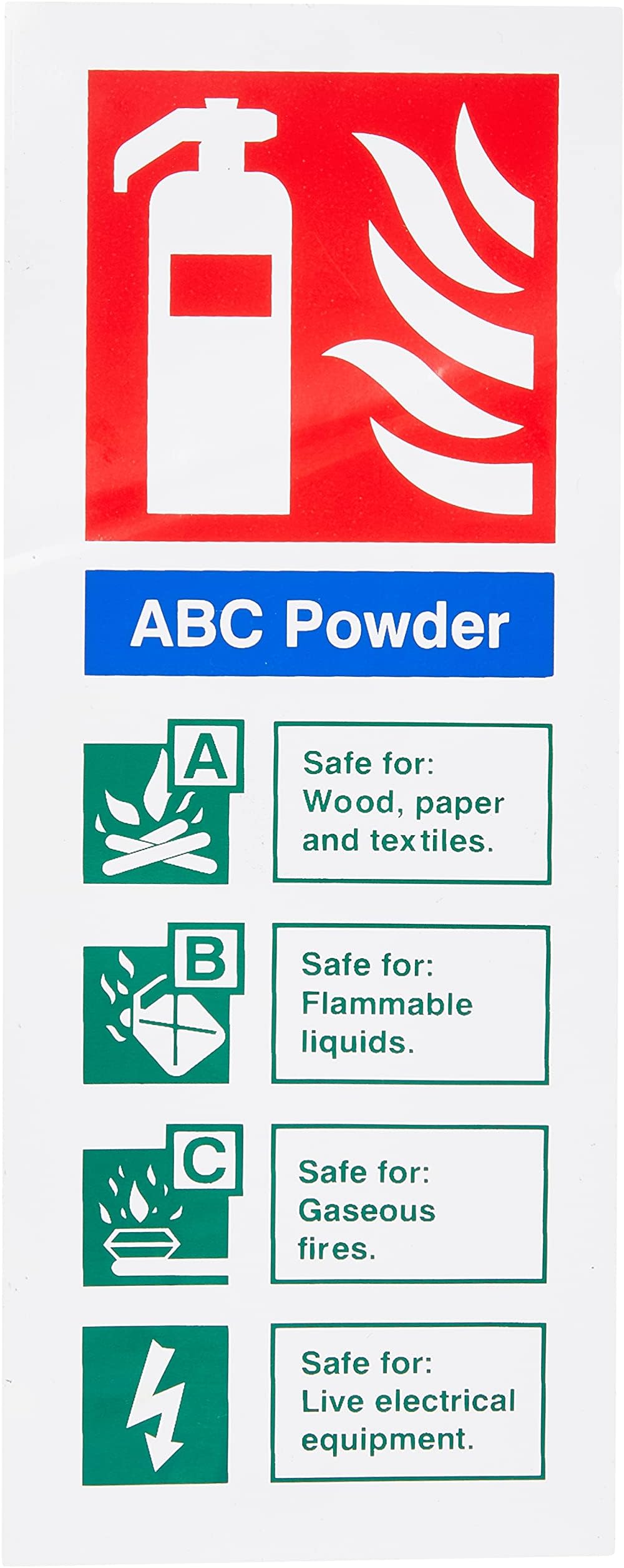 ABC Powder Fire ID Sign 80mm x 200mm - Self Adhesive : Amazon.co.uk ...