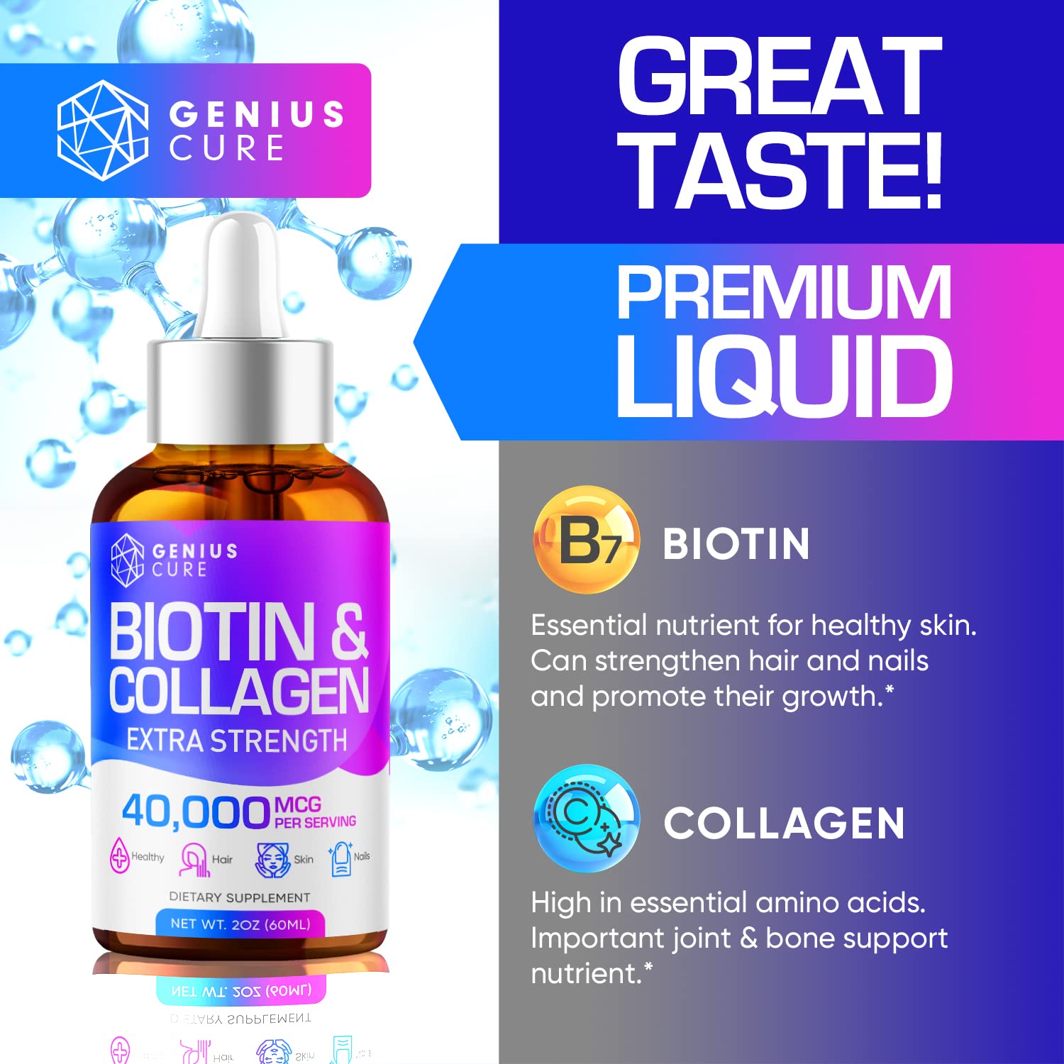 Buy GENIUS Labs Men's & Women's Biotin & Collagen Hair Growth Drops ...