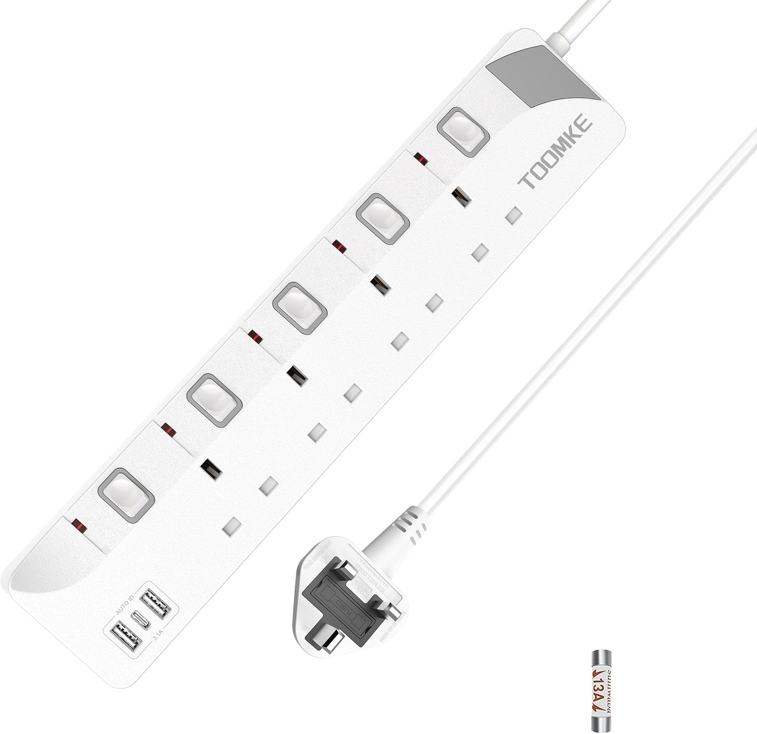 Extension Lead with USB C, Toomke 4 Gang 3 USB Plug Extension Sockets ...