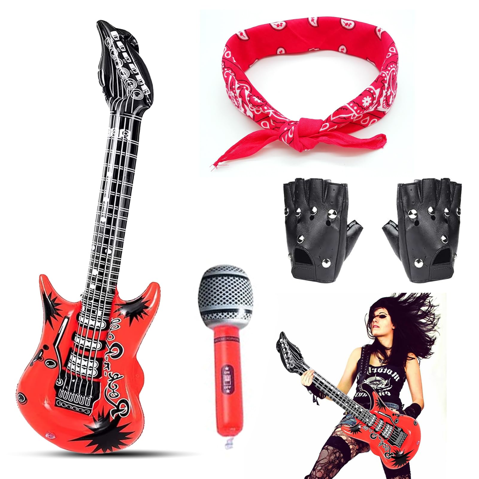 Leogony 5PCS Rock Star Fancy Dress Kids Kit, Rockstar Costume for Punk ...