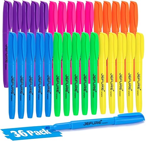 Amazon.com : JEFURE 36 Pcs Highlighters, Chisel Tip, Assorted Colors ...