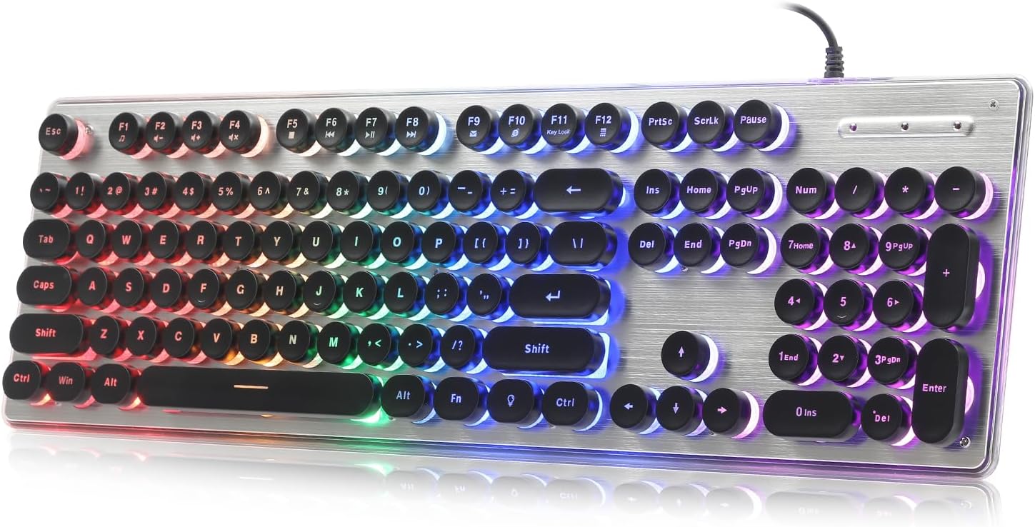 Amazon.com: ANSWK Typewriter Style Keyboard with Metal Panel, Rainbow ...