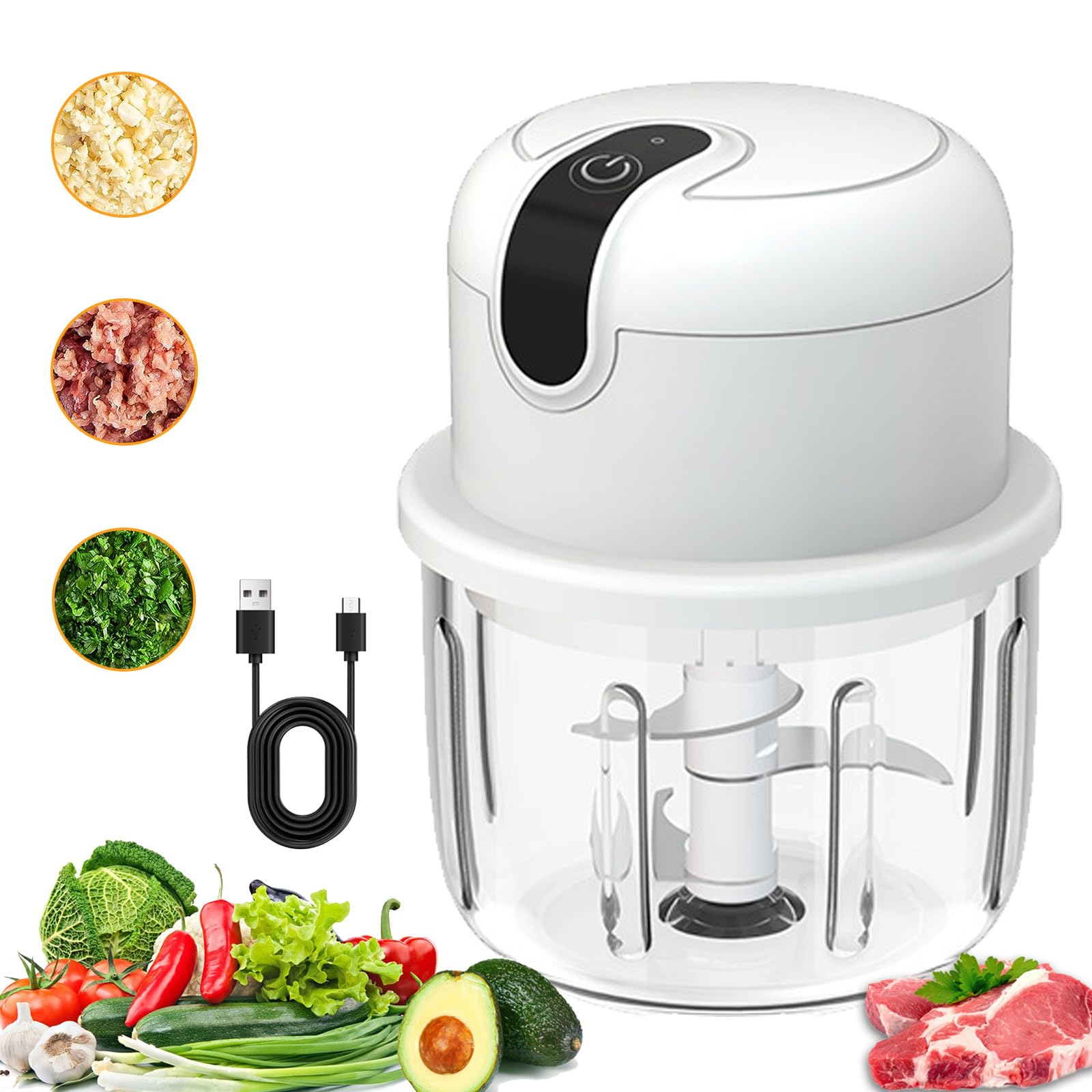 Electric Food Chopper,300ML Mini Wireless Portable Meat Grinder,Garlic ...