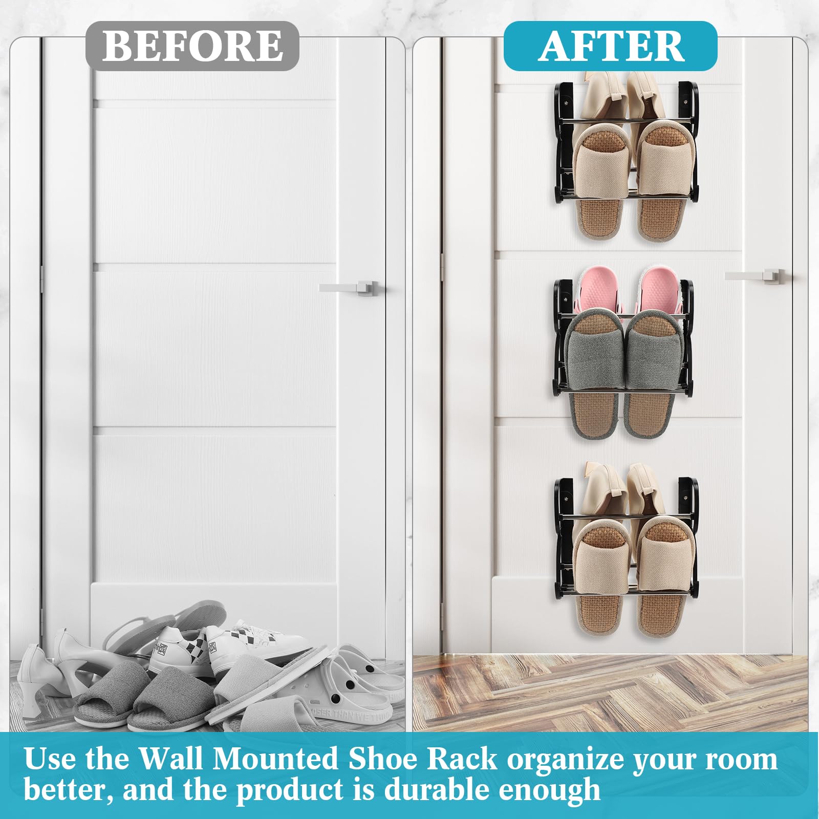 Ziliny 6 Pieces Wall Mounted Shoe Rack with Sticky Hanging Mounts ...