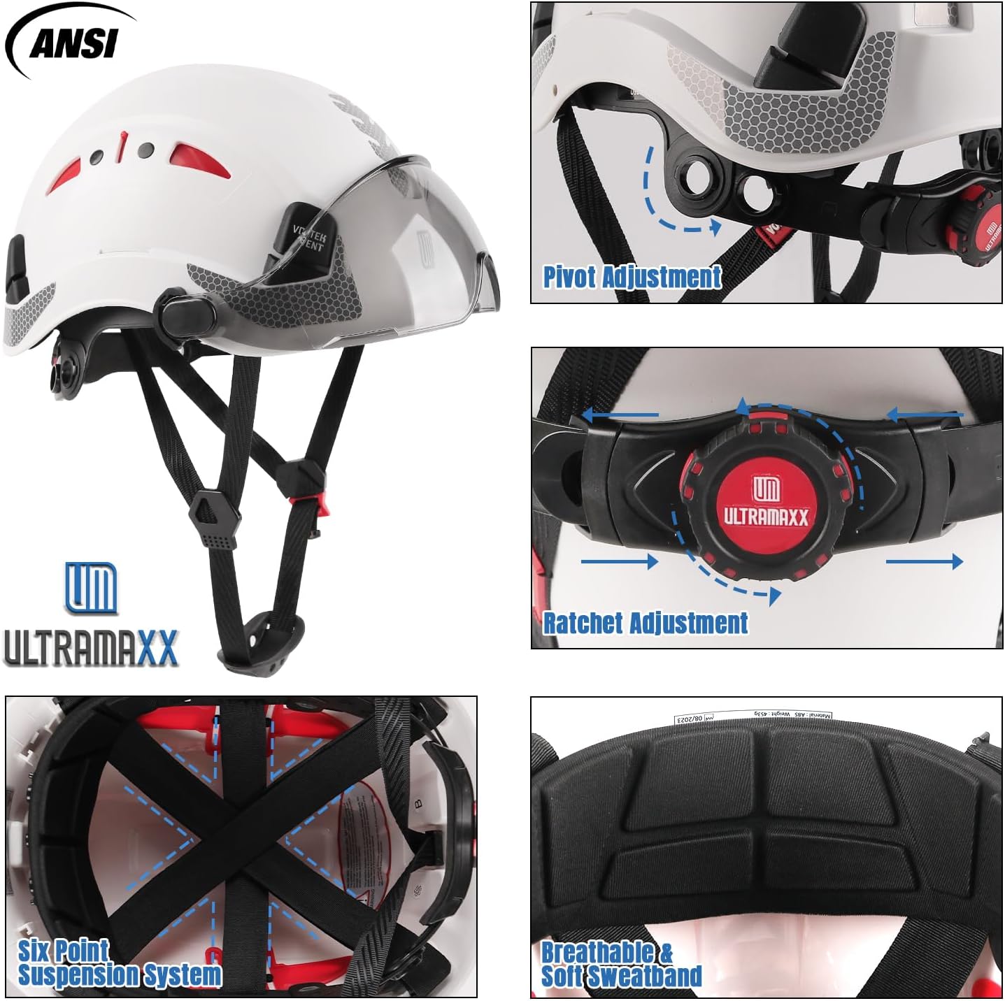 Safety Helmet Hard Hat, ANSI Z89.1 Approved Lightweight Vented Work ...
