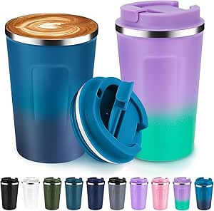 Amazon.com: Volhoply 12 oz Double Wall Insulated Vacuum Travel Coffee Mugs with Flip Lid Bulk 2 ...