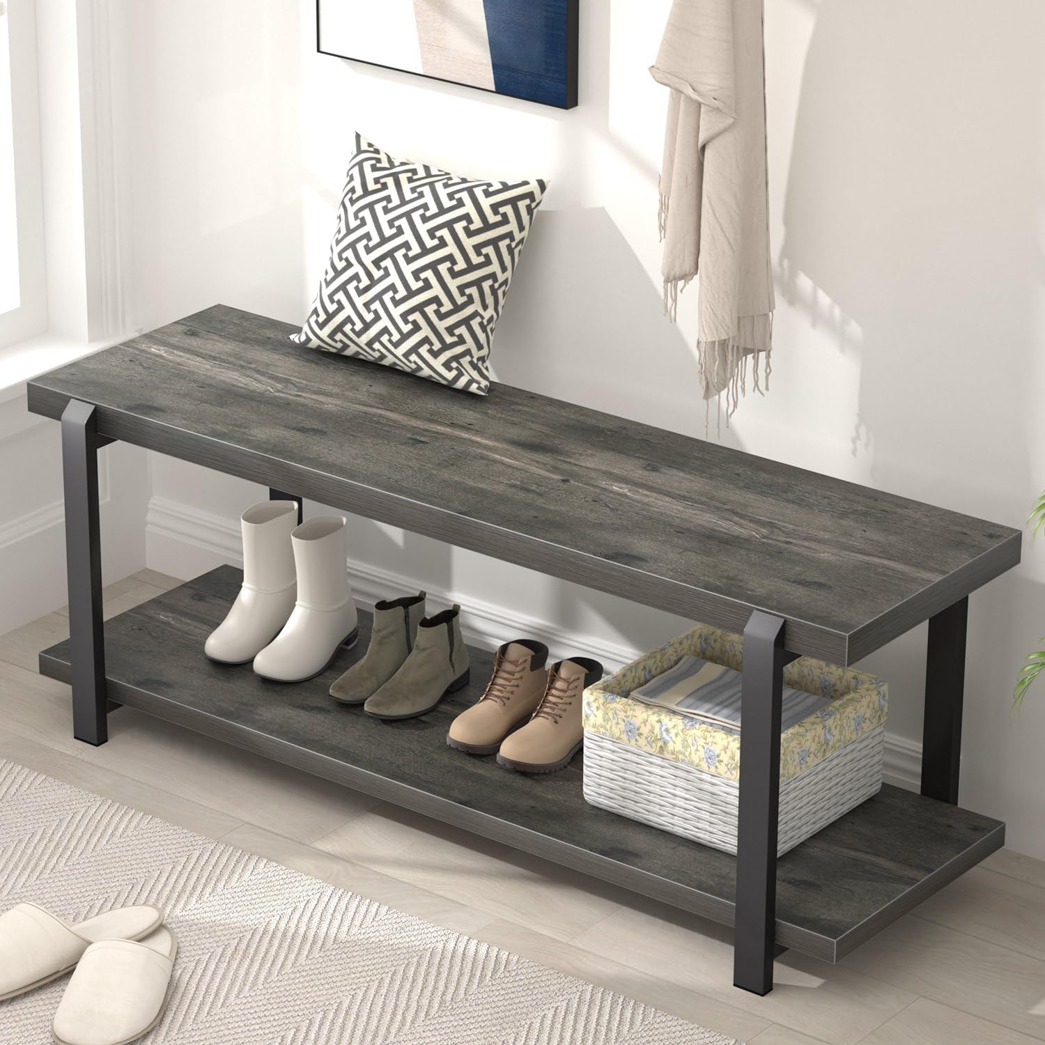 Amazon.com: FOLUBAN Shoe Storage Bench, Rustic Wood Entryway Bench for ...