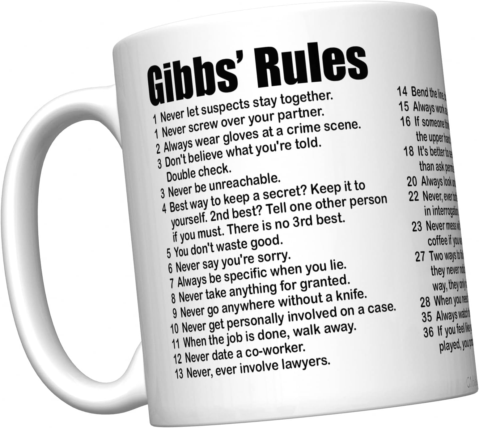 Amazon.com: CJ Artisans NCIS Gibbs' Rules Coffee Mug (All 38 Rules ...