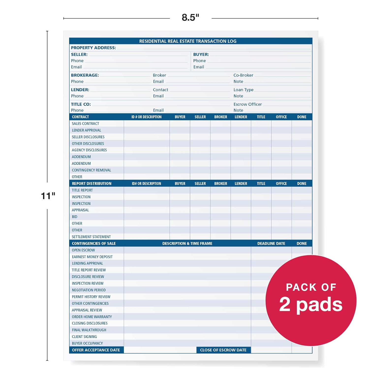 Amazon.com : Global Printed Products Real Estate Transaction Log, 2 ...