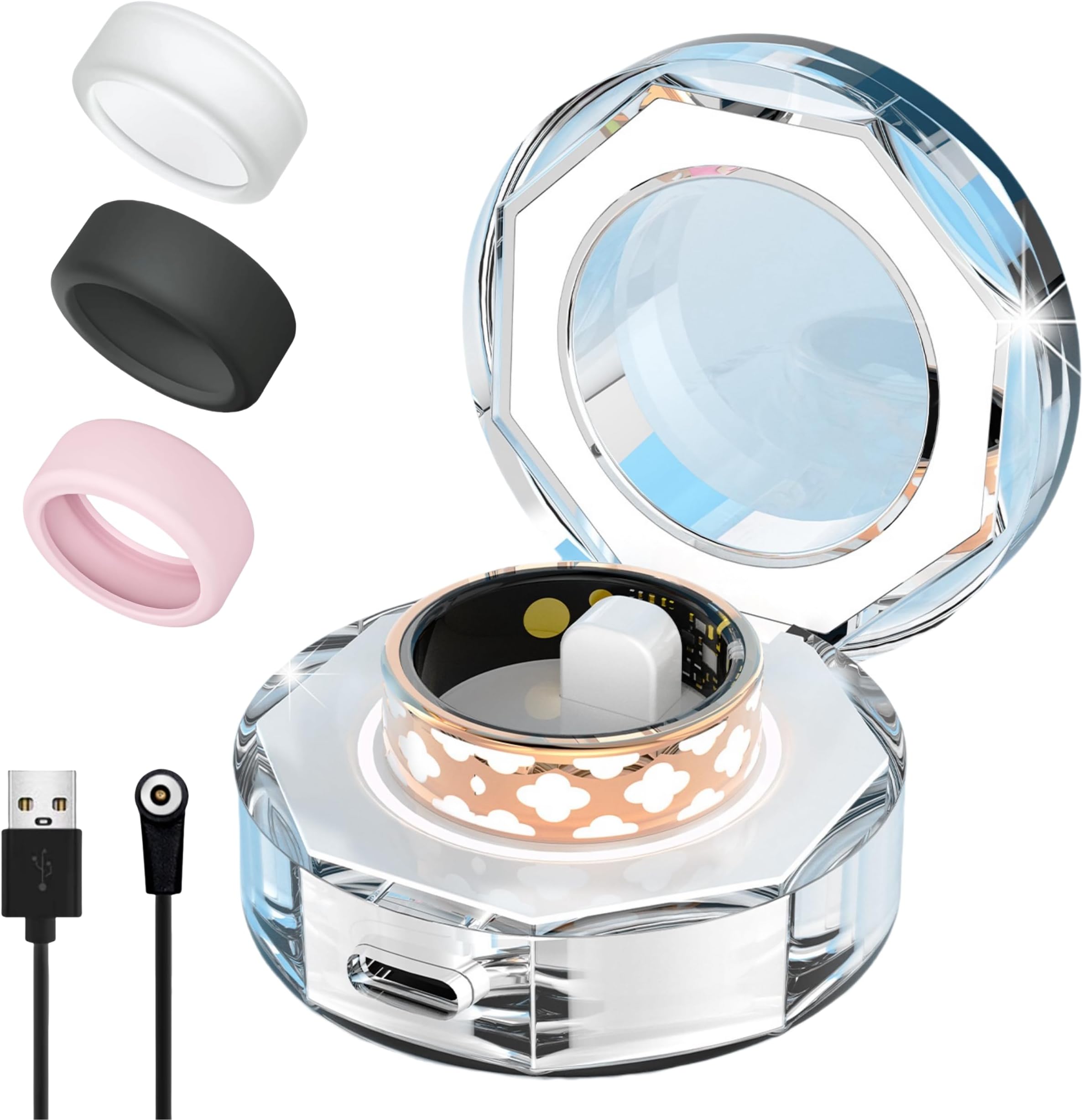 Amazon.com: Unijethro Smart Ring for Women Man, Enamel Flower Pattern ...