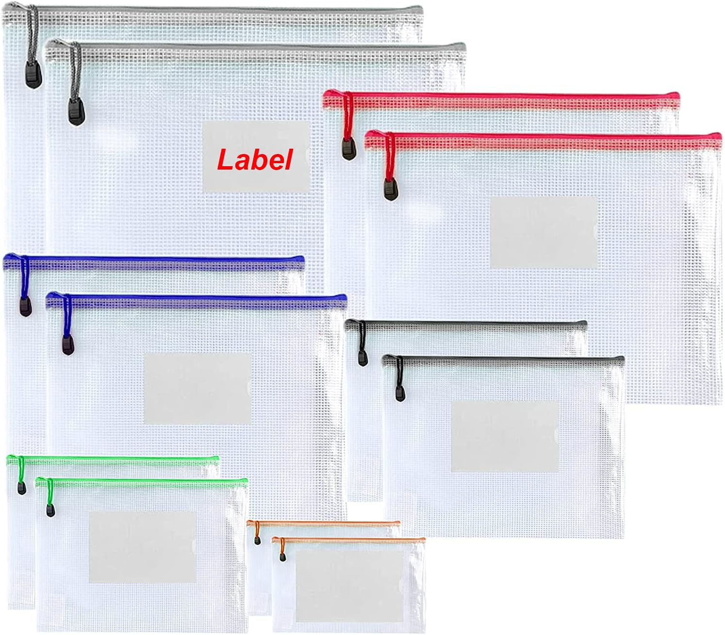 Amazon.com : Oaimyy(6 Sizes,12 Pack) Plastic Mesh Zipper Pouch Document ...