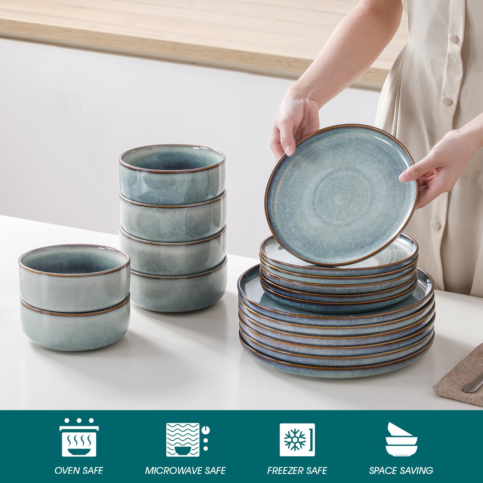 Snapklik.com : Vancasso PLAYA Plates And Bowls Sets, 18 Pieces Light ...