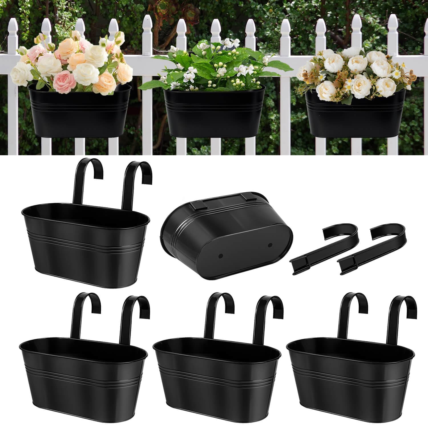Amazon.com: Mkono Metal Railing Planter Box 3 Pack Balcony Hanging ...
