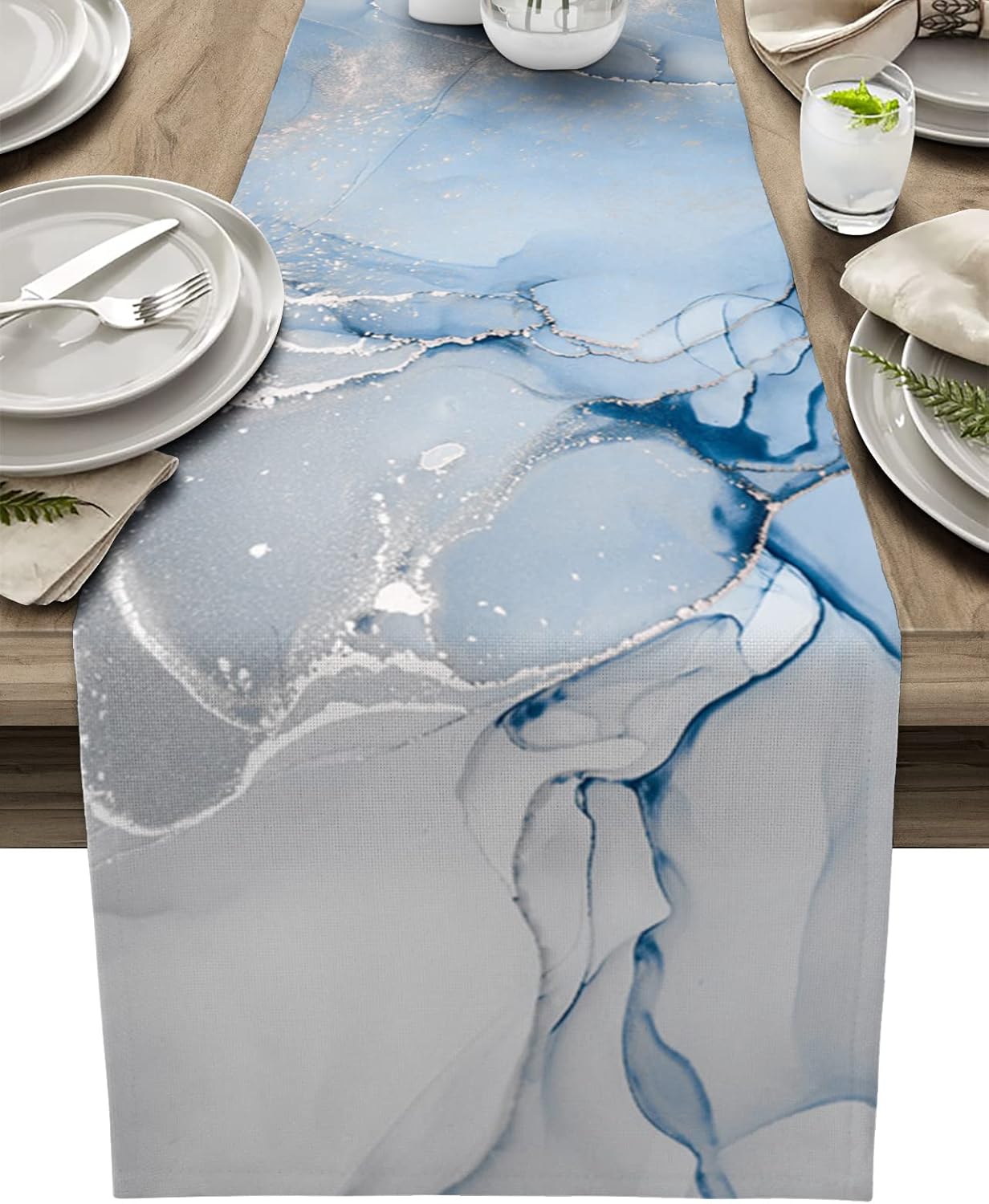 Amazon.com: ZOE GARDEN Marble Table Runner 120 Inches Long - Ombre Blue ...