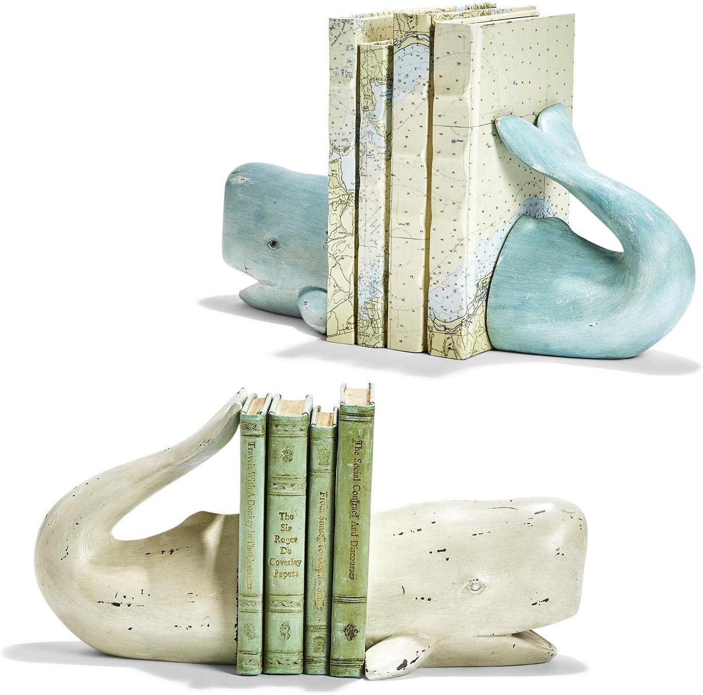 Amazon.com: Two's Company Whale Bookend 2 Sets, Blue & White : Home ...