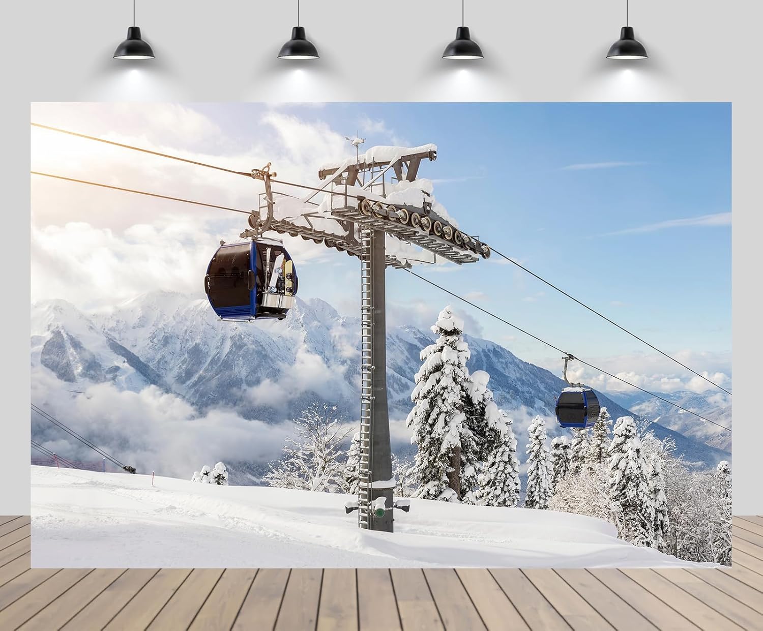 Amazon.com : CHNYWORK 7ftx5ft Winter Ski Lift Backdrop Snowy Mountain ...