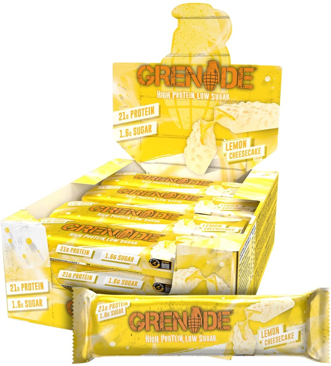 Buy Grenade High Protein and Low Suga Bar 60g - 12 Pack (Lemon ...