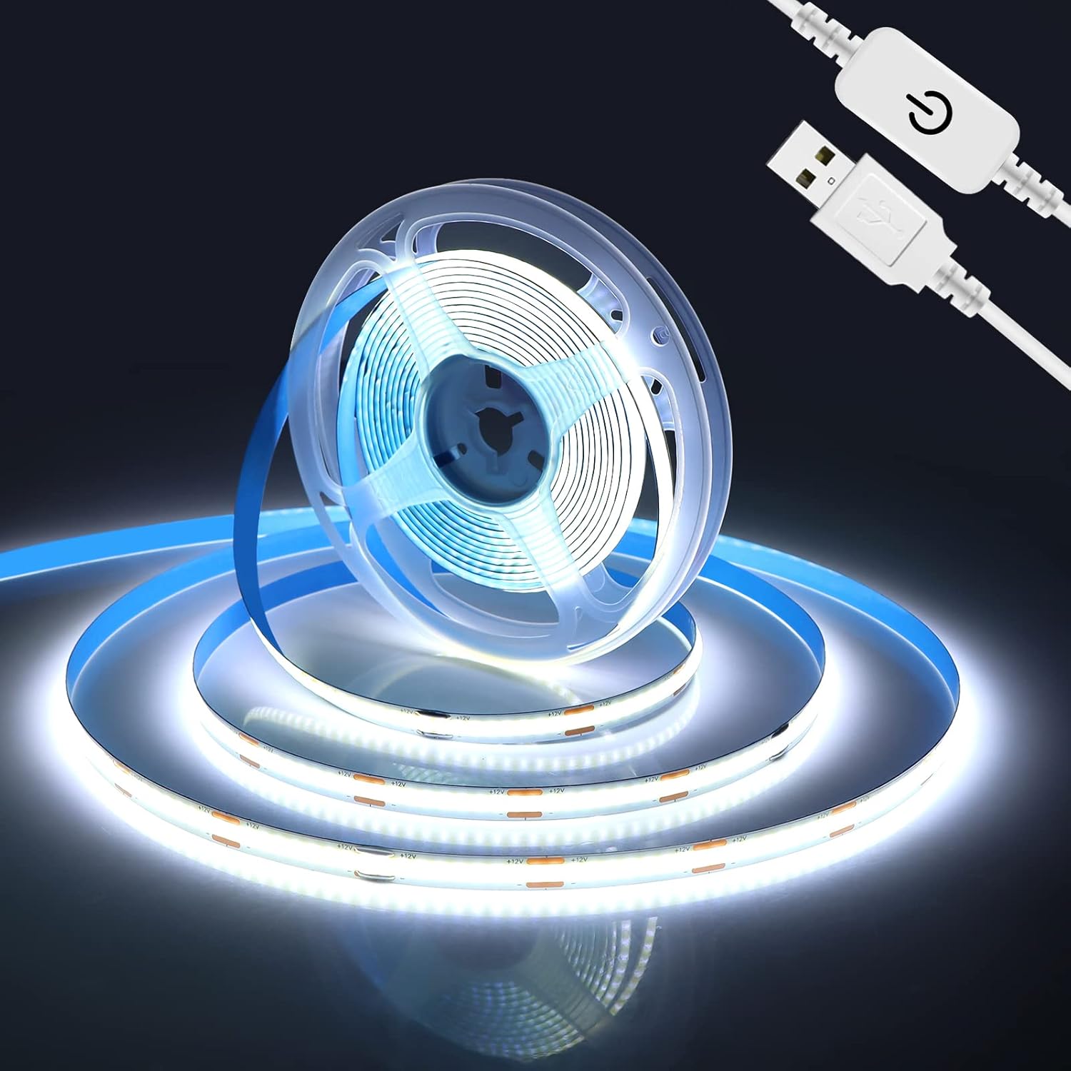 AIMENGTE COB LED Strip Lights, 5V 640LEDs 6000K USB Powered Dimmable ...