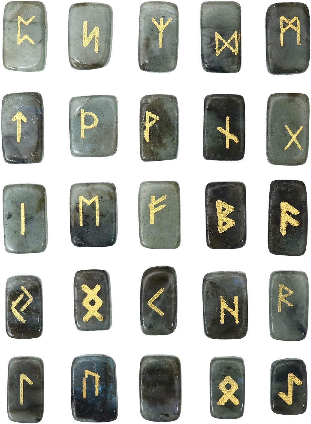 Cartbug Labradorite Round Brick Shape Rune Stones Set with Elder ...