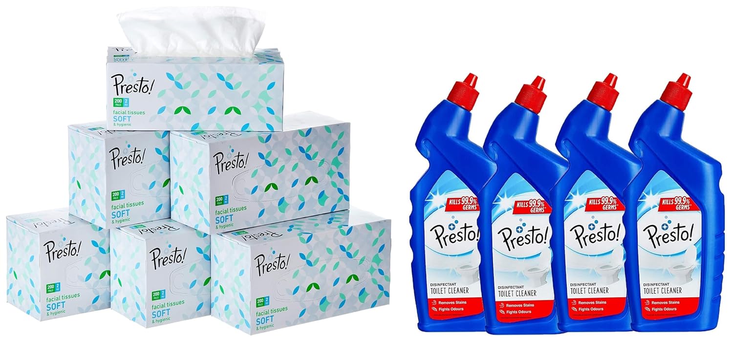 Amazon Brand - Presto! 2 Ply Facial Tissue Carton Box - 200 Pulls (Pack ...