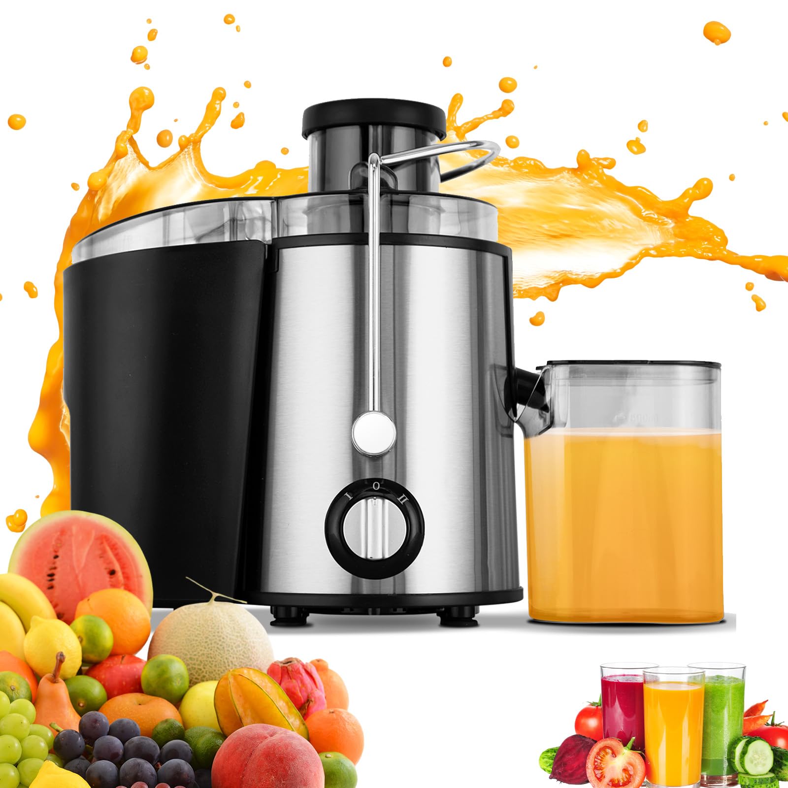 Compact Juicer Extractor Fruit and Vegetable Juice Machine Wide Mouth ...