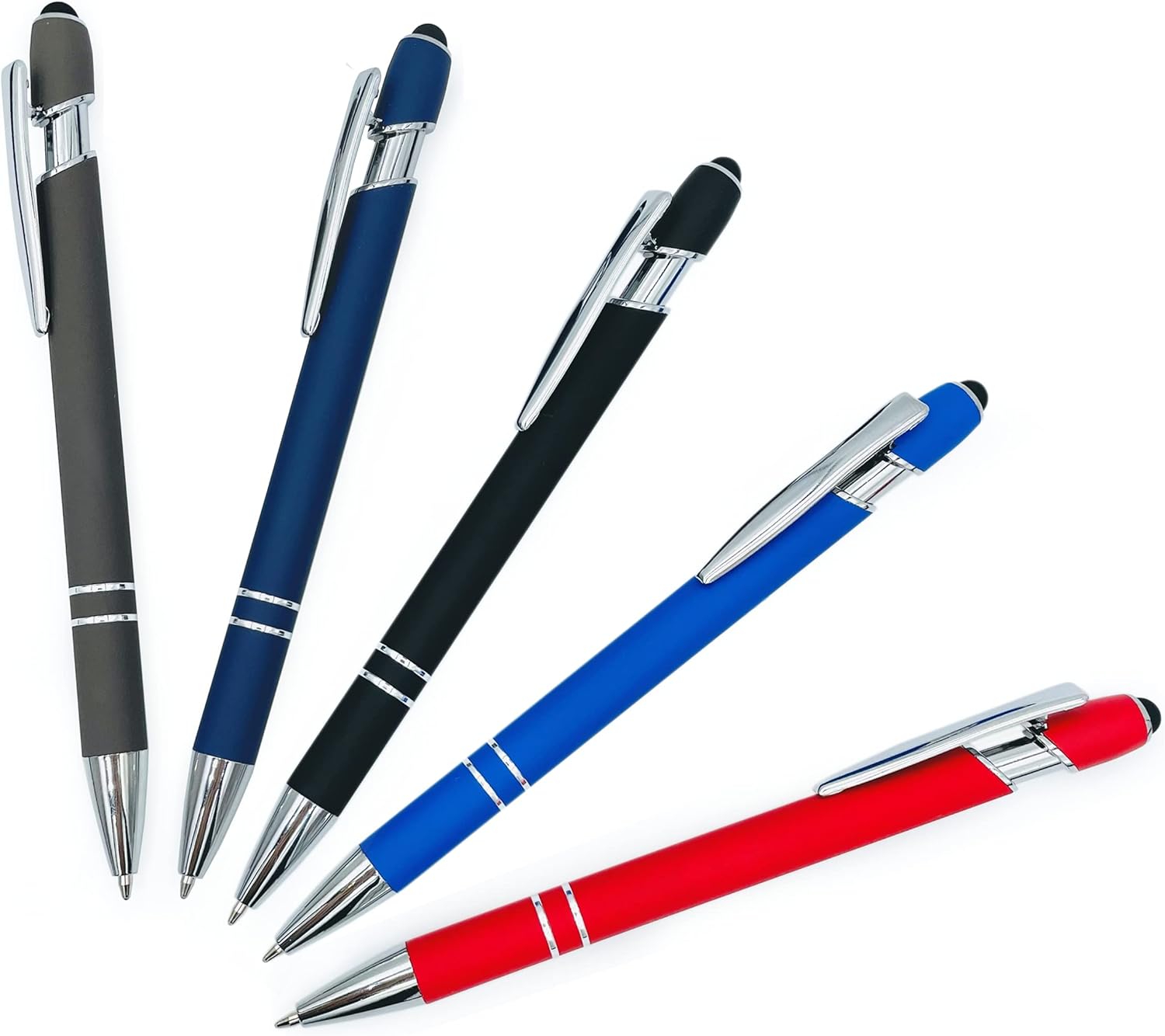 Pack of 5 Rubberized Comfort Soft Touch 2 in 1 Ballpoint Pen Capacitive ...